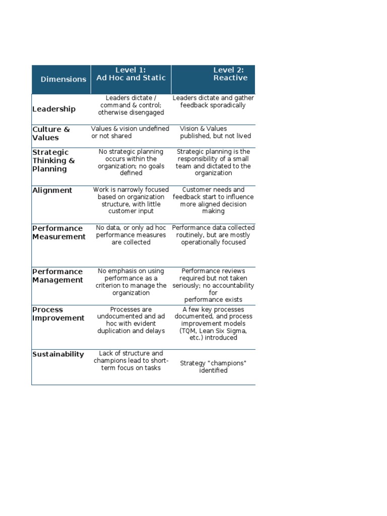 Dimensions Level 1: Ad Hoc and Static Level 2: Reactive | PDF ...