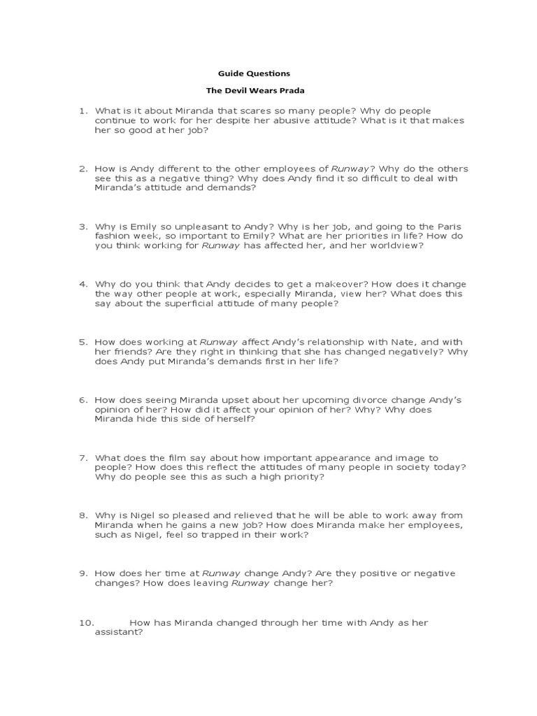 Guide Questions The Devil Wears Prada | PDF