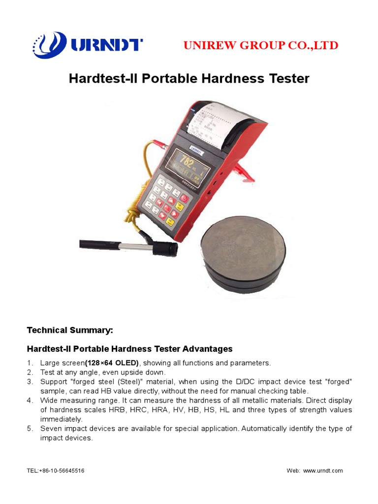 Hardtest-II Portable Hardness Tester: Unirew Group Co.,Ltd | PDF ...