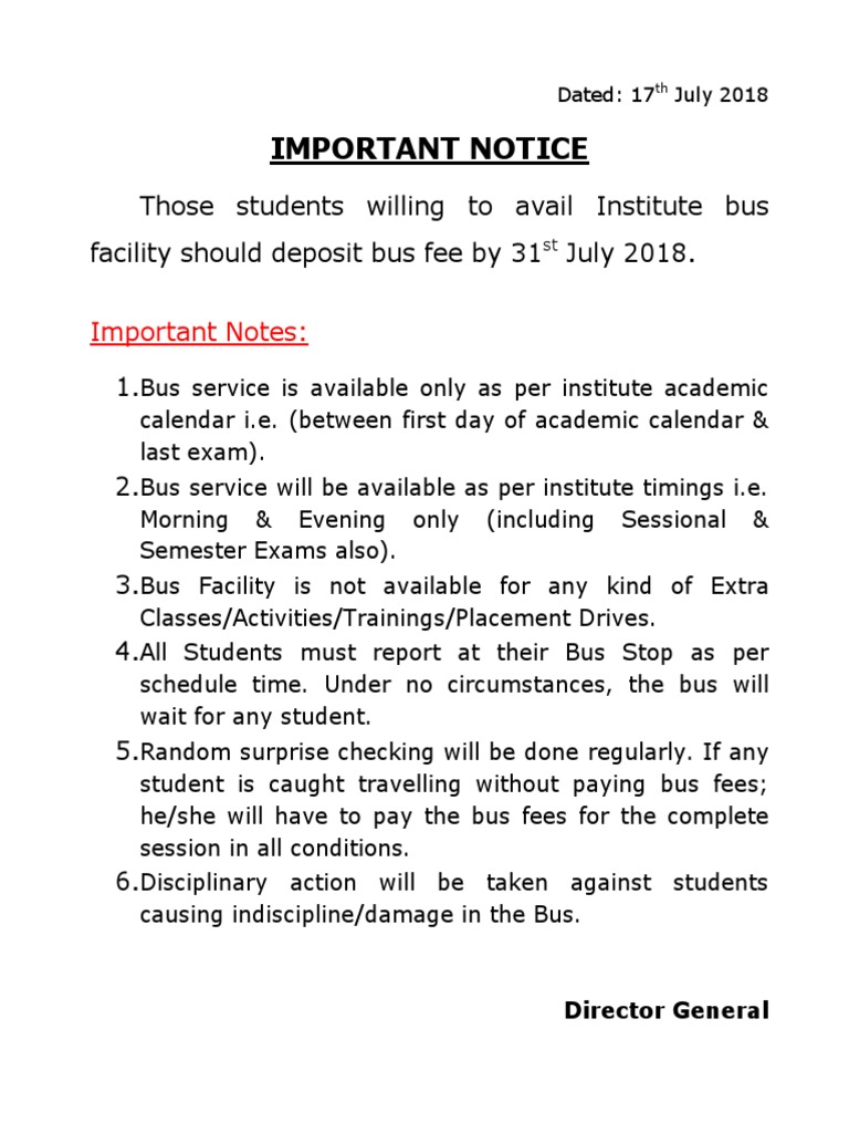 Bus Notice 2018-19 PDF | PDF