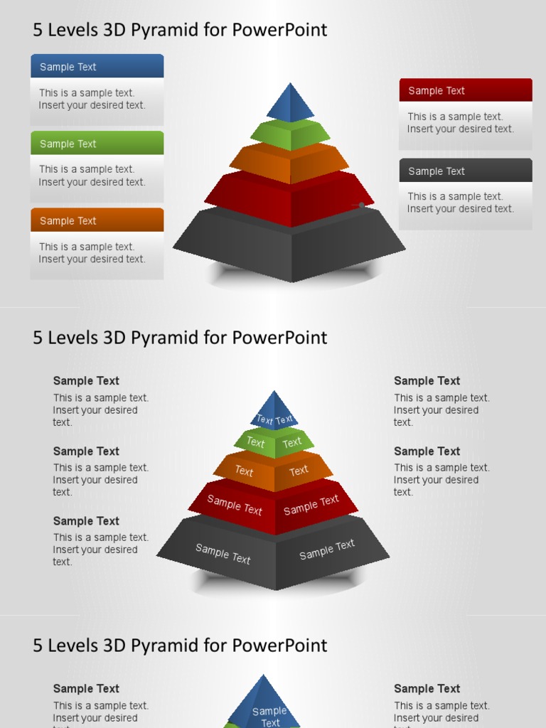 5 Levels 3D Pyramid For Powerpoint: Sample Text Sample Text | PDF ...