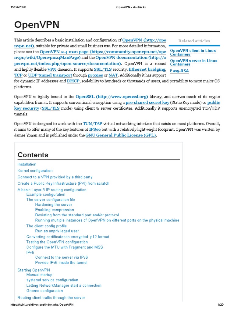 OpenVPN - ArchWiki | PDF | I Pv6 | Network Layer Protocols