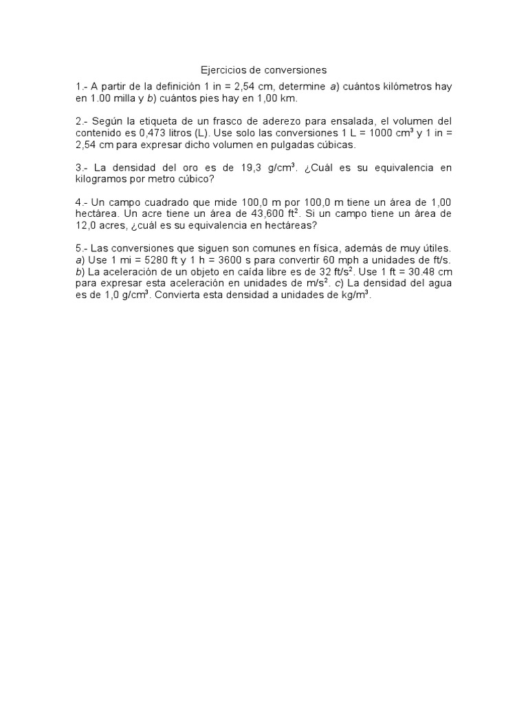 Ejercicios de Conversiones | PDF | Métodos y materiales de enseñanza ...
