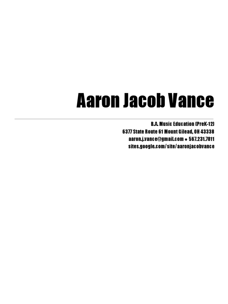 Aaron Vance Music Education Portfolio | PDF | Choir | Vocal Pedagogy