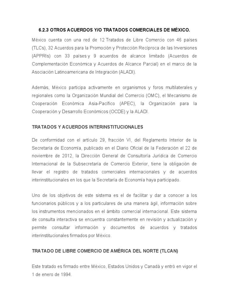 6.2.3 Otros Acuerdos Y/O Tratados Comerciales de México | PDF | Tratado de Libre Comercio ...