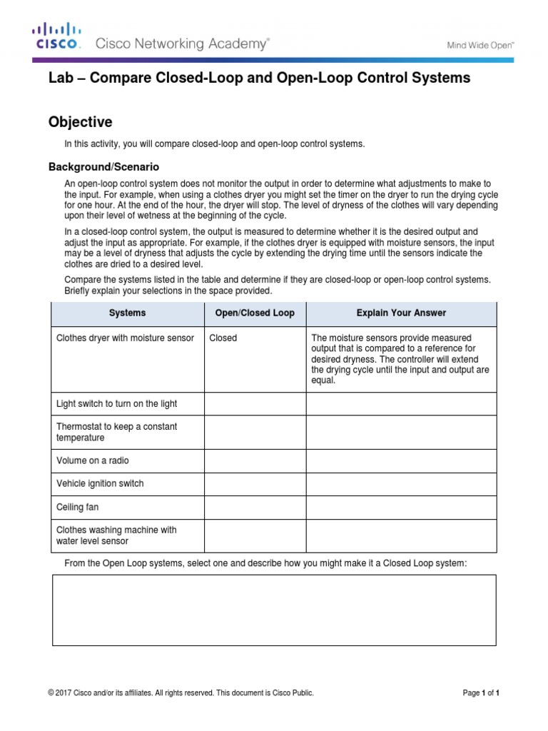 1.1.3.10 Lab - Compare Closed-Loop and Open-Loop Control Systems | PDF | Technology & Engineering