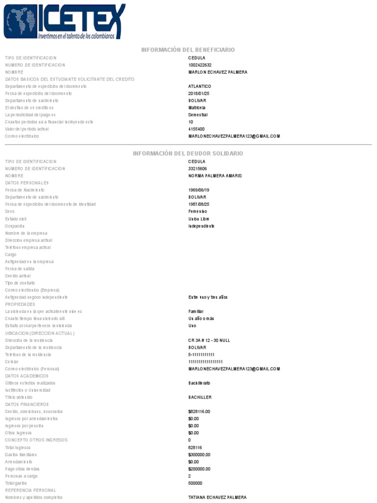 Icetex - Consulta Formulario Beneficiario y Deudor (Es) Solidario(s ...