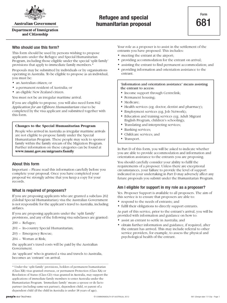 Refugee and Special Humanitarian Proposal: Who Should Use This Form ...