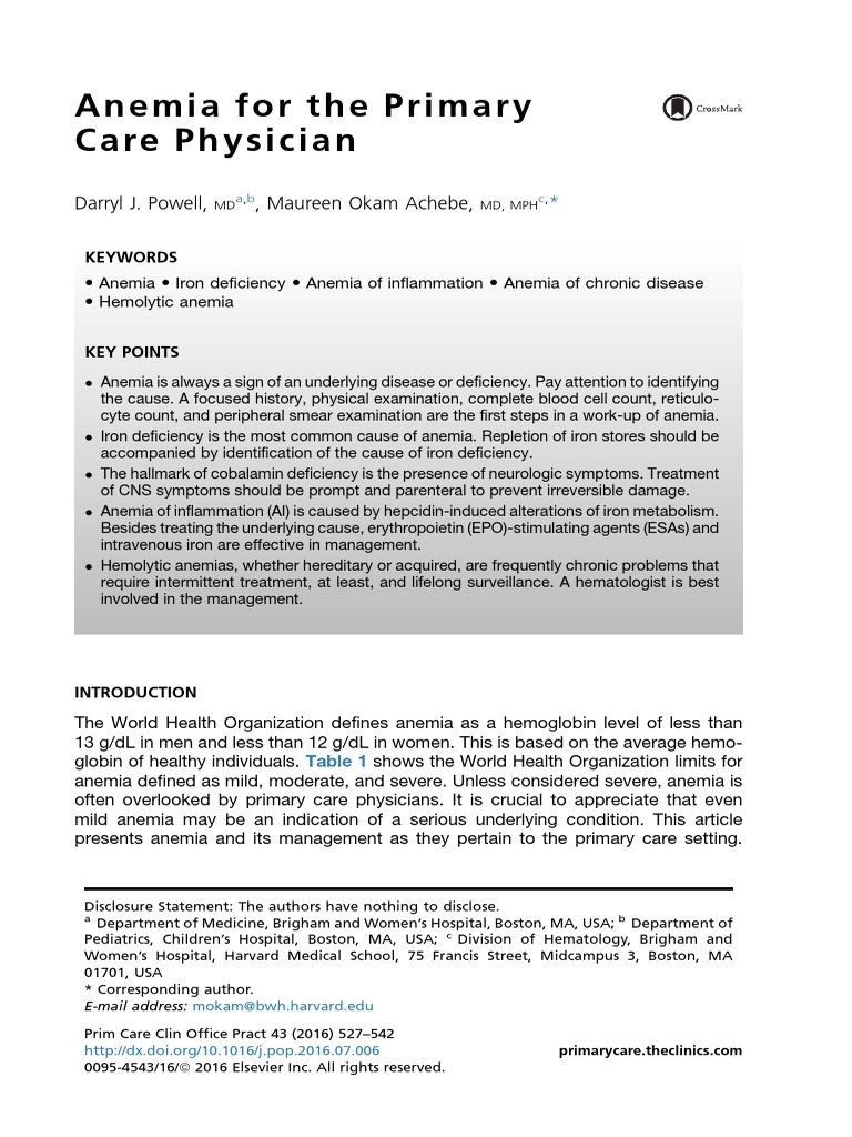 Anemia For The Primary Care Physician | PDF | Anemia | Vitamin B12