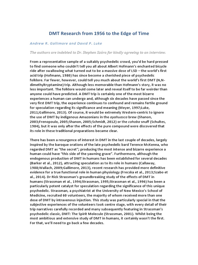 Andrew Gallimore & David Luke - DMT Research From 1956 To The Edge of Time PDF | PDF