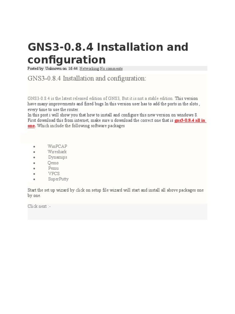 GNS3 0.8.4 Installation Guide | PDF
