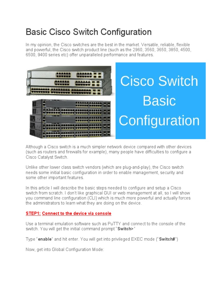 Basic Cisco Switch Configuration | PDF | Network Switch | Command Line Interface