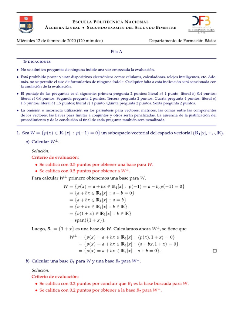 Título representativo: Examen de álgebra lineal con problemas sobre ...