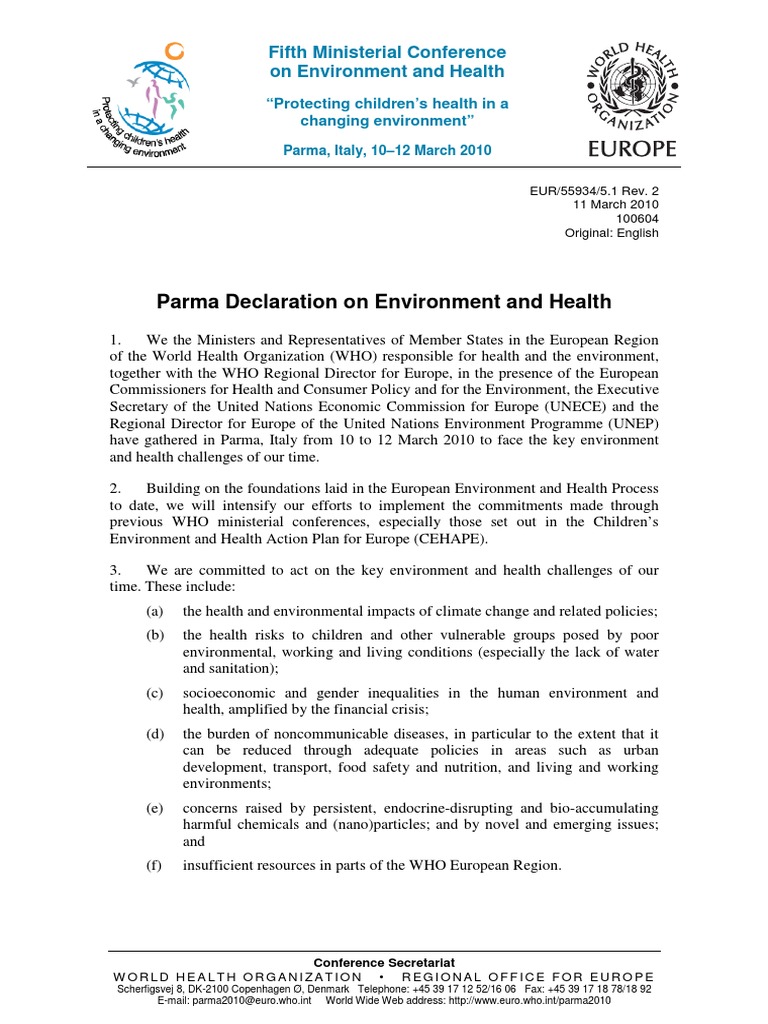 Parma Declaration On Environment and Health | PDF | World Health ...