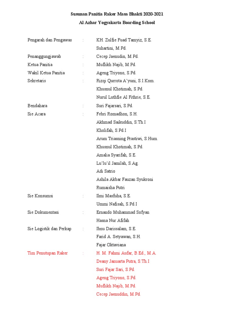 Panitia Raker 2020 | PDF | Agama & Spiritualitas