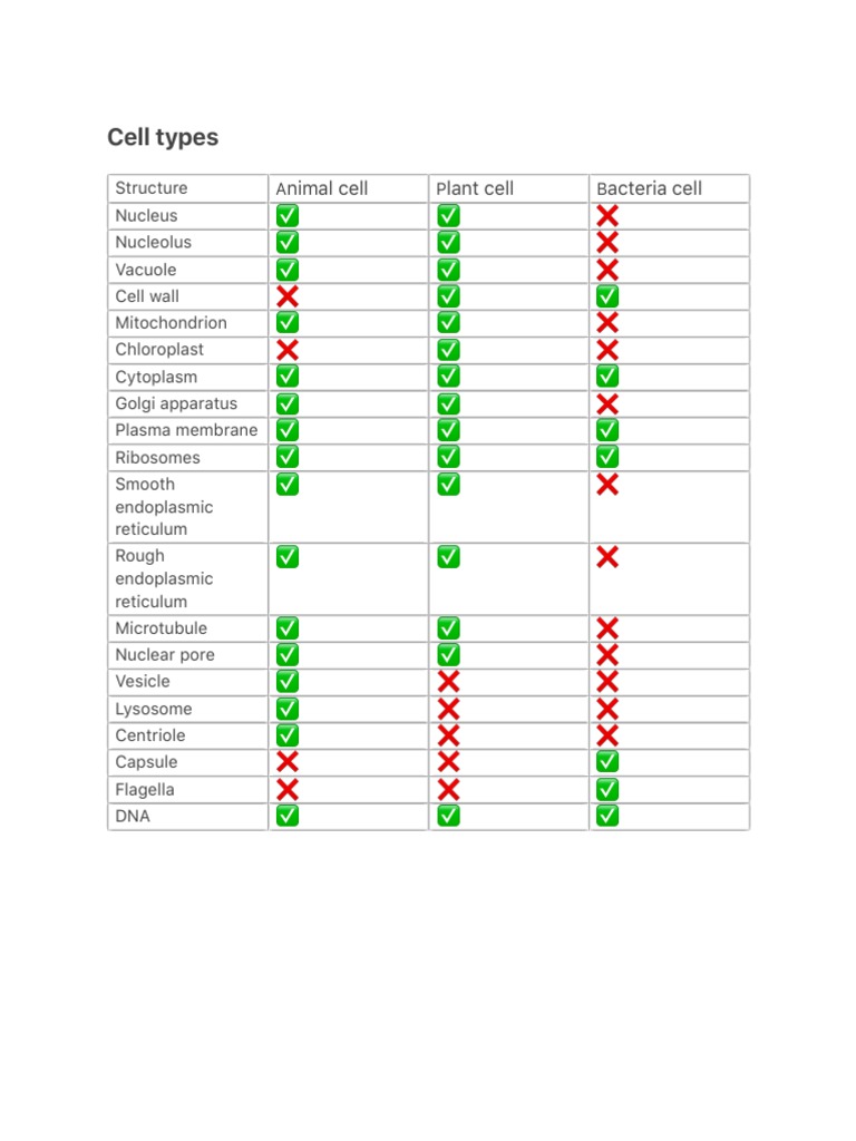 Cell Types: Nimal Cell Lant Cell Acteria Cell | PDF