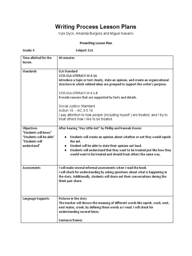 Writing Process Lesson Plans - Kyle Amanda Miguel | PDF | Essays ...