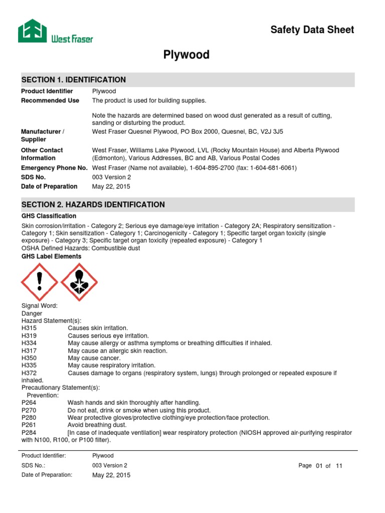 Plywood MSDS | PDF | Toxicity | Occupational Hygiene