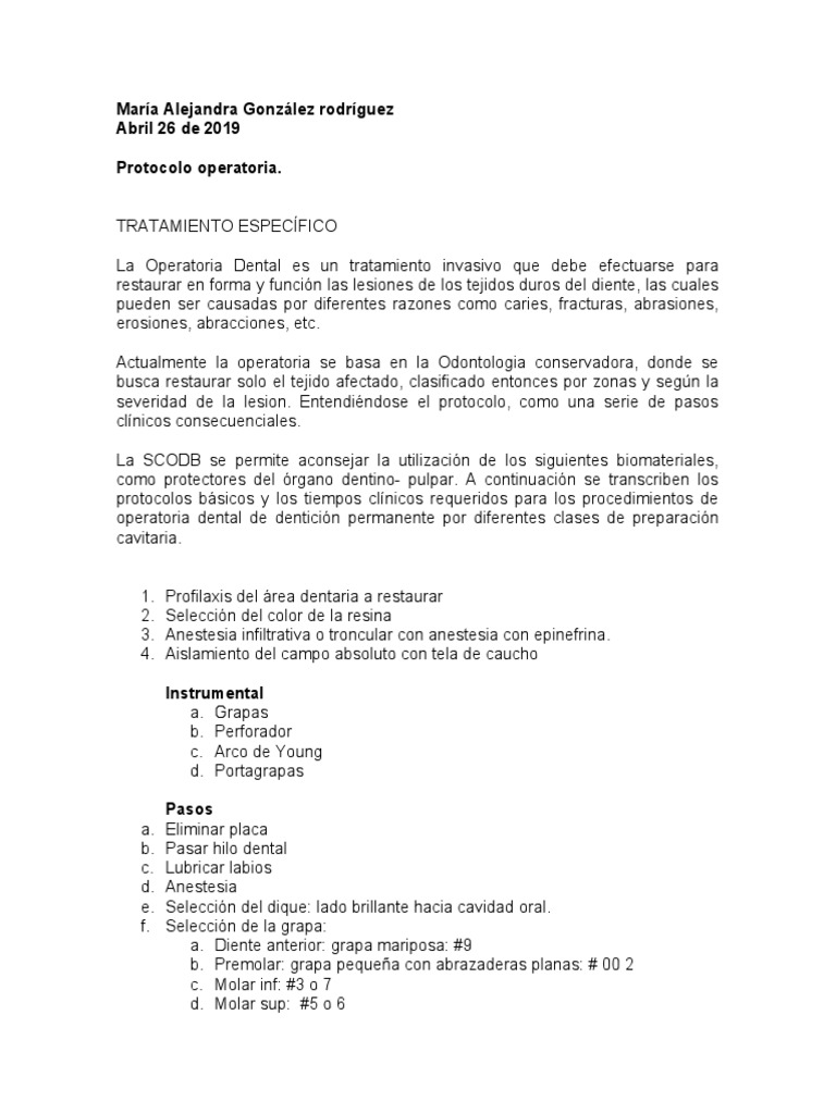 Protocolo Operatoria | PDF | Odontología | Diente