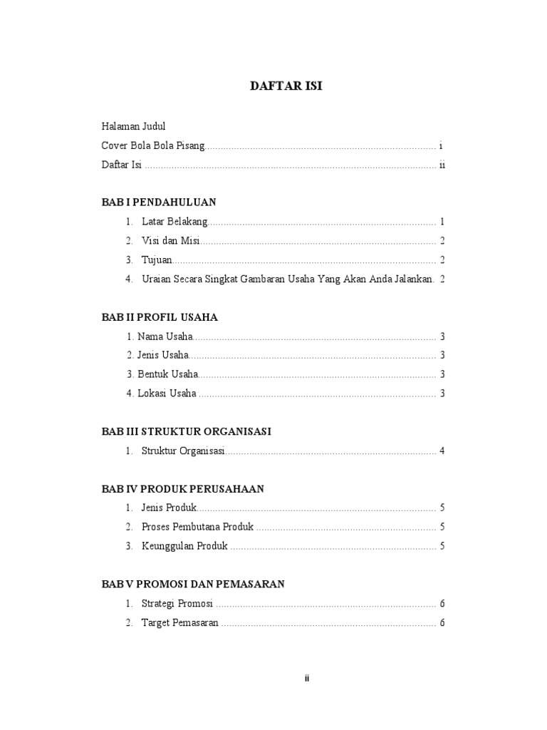 Daftar Isi Proposal | PDF