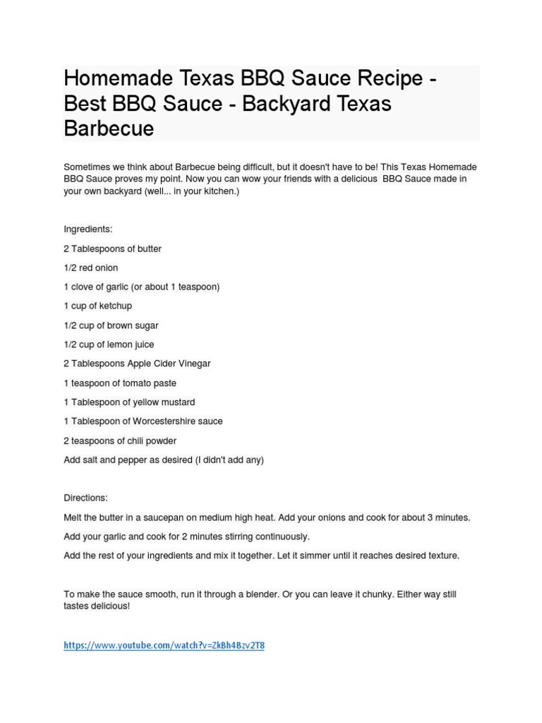 Homemade Texas BBQ Sauce Recipe | PDF