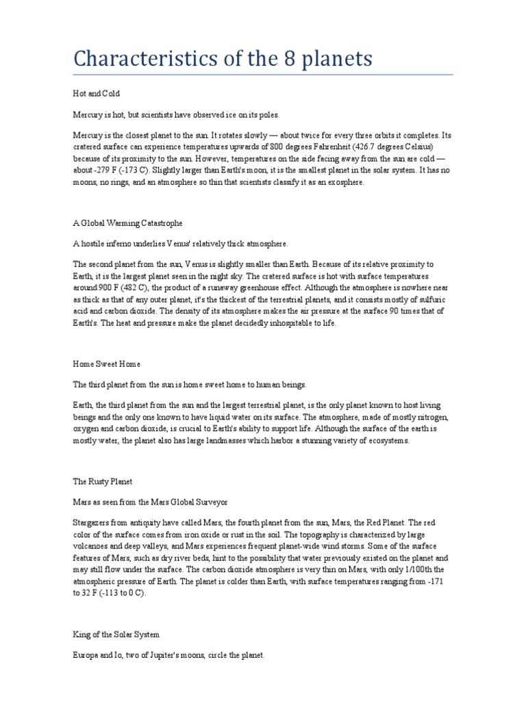 Characteristics of The 8 Planets | PDF | Atmosphere | Uranus