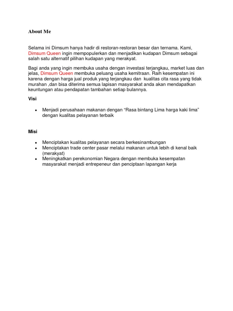 Proposal Dim Sum Queen | PDF | Bisnis | Pengelolaan Keuangan & Uang