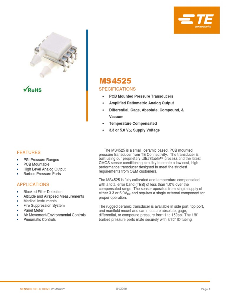 Eng DS MS4525 B9 PDF | PDF | Sensor | Calibration