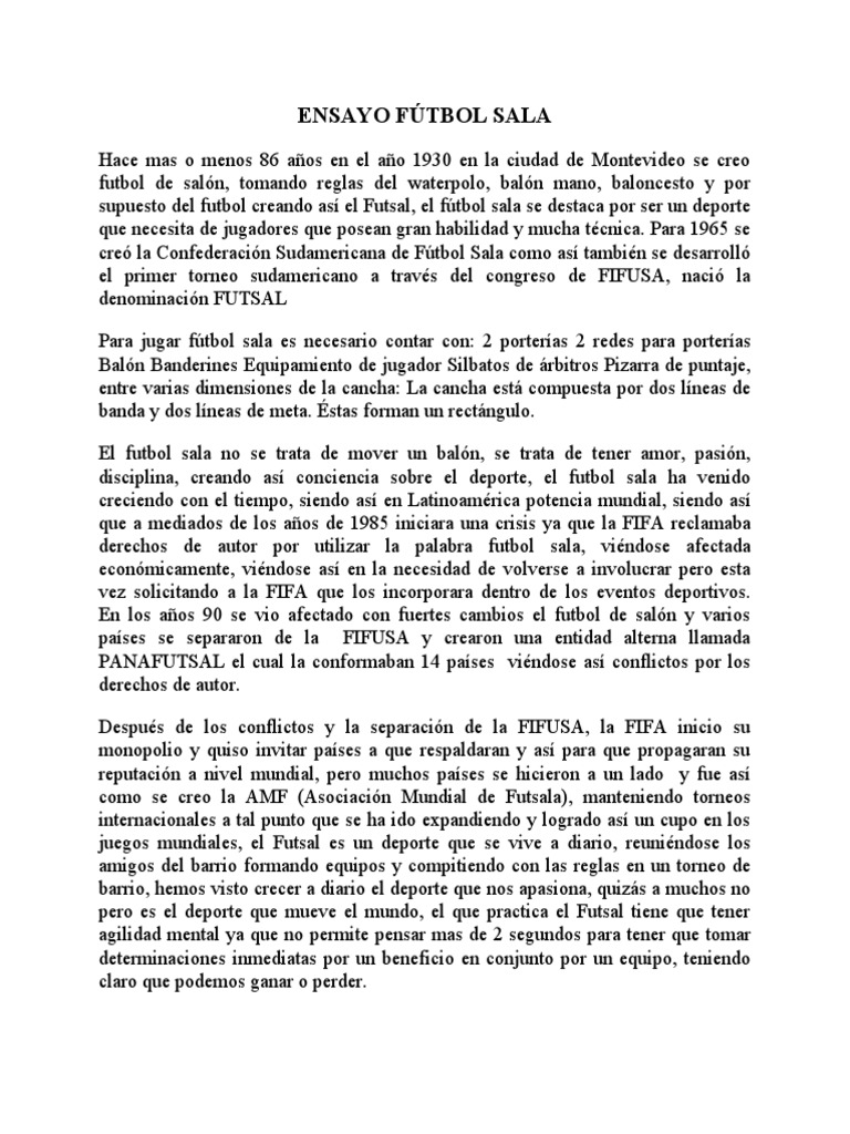 Ensayo Futbolsala | PDF | Asociación de Futbol | Juegos de habilidad física