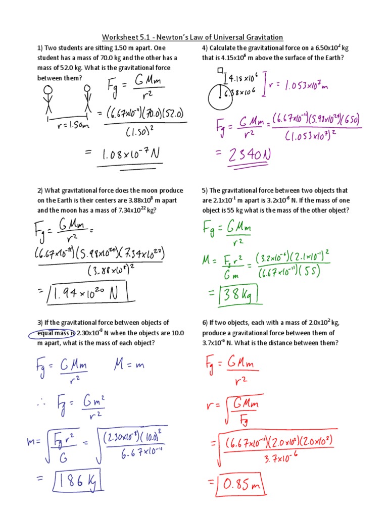 Law of Univeral Gravitation Worksheet | PDF | Mass | Gravity