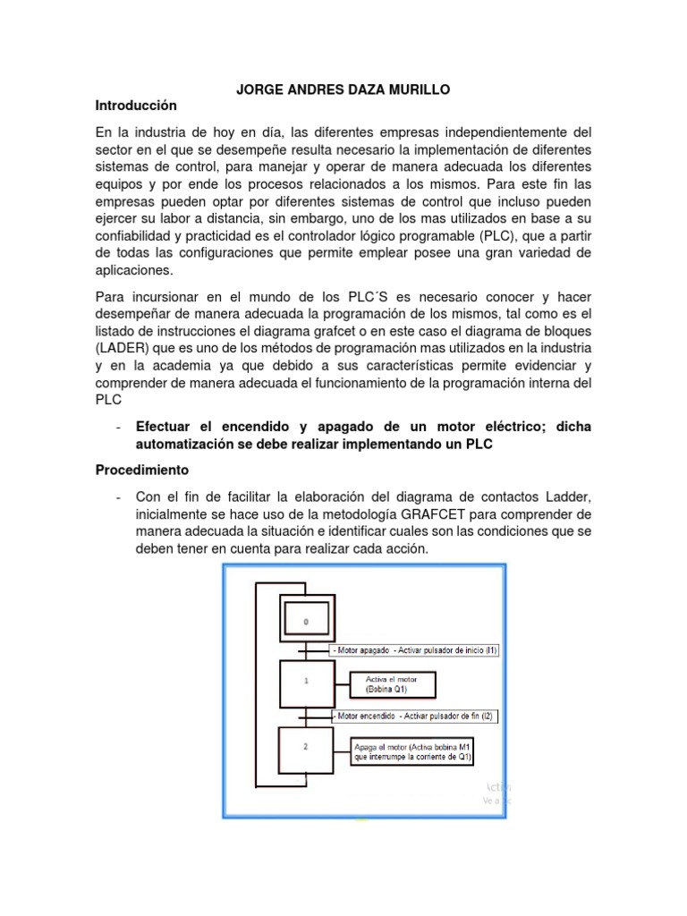 Programación PLC: Control de Motor | PDF | Controlador lógico ...