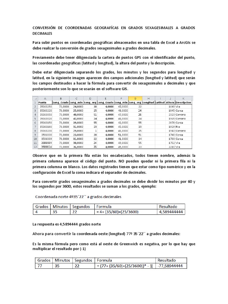 Conversión de Coordenadas a Decimales | PDF