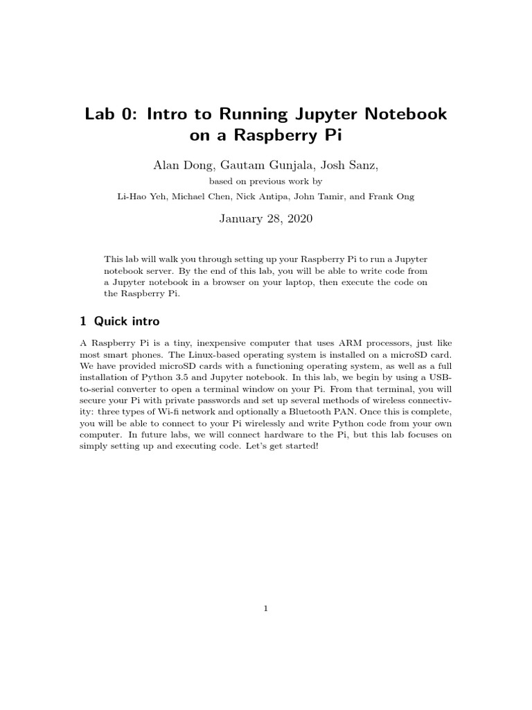 Lab 0: Intro To Running Jupyter Notebook On A Raspberry Pi: Alan Dong, Gautam Gunjala, Josh Sanz ...