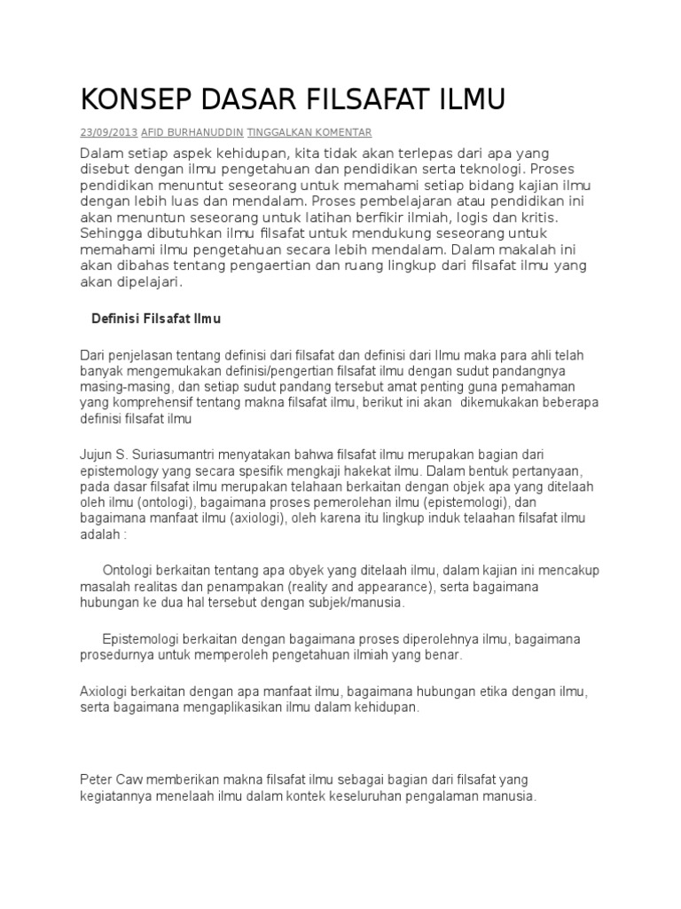 Konsep Dasar Filsafat Ilmu | PDF