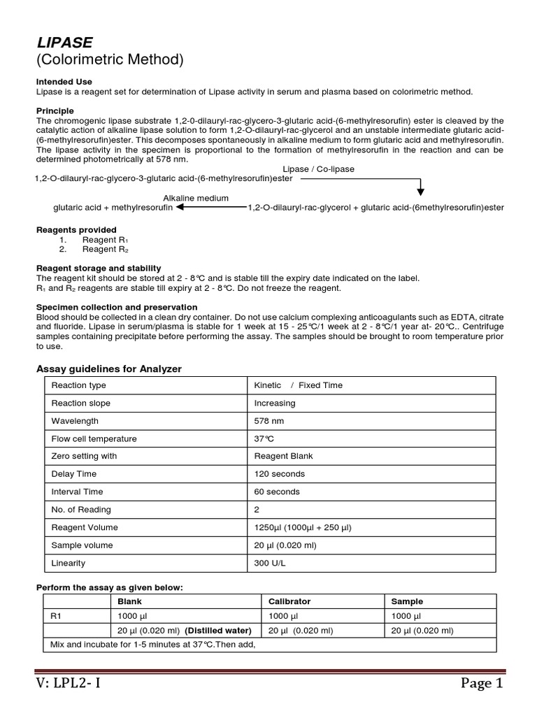 (Colorimetric Method) : Lipase | Download Free PDF | Litre | Absorbance