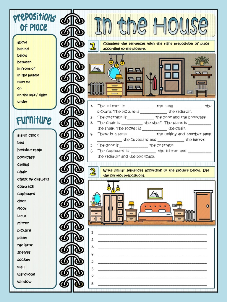 In The House Prepositions of Place Grammar Drills Picture Description ...