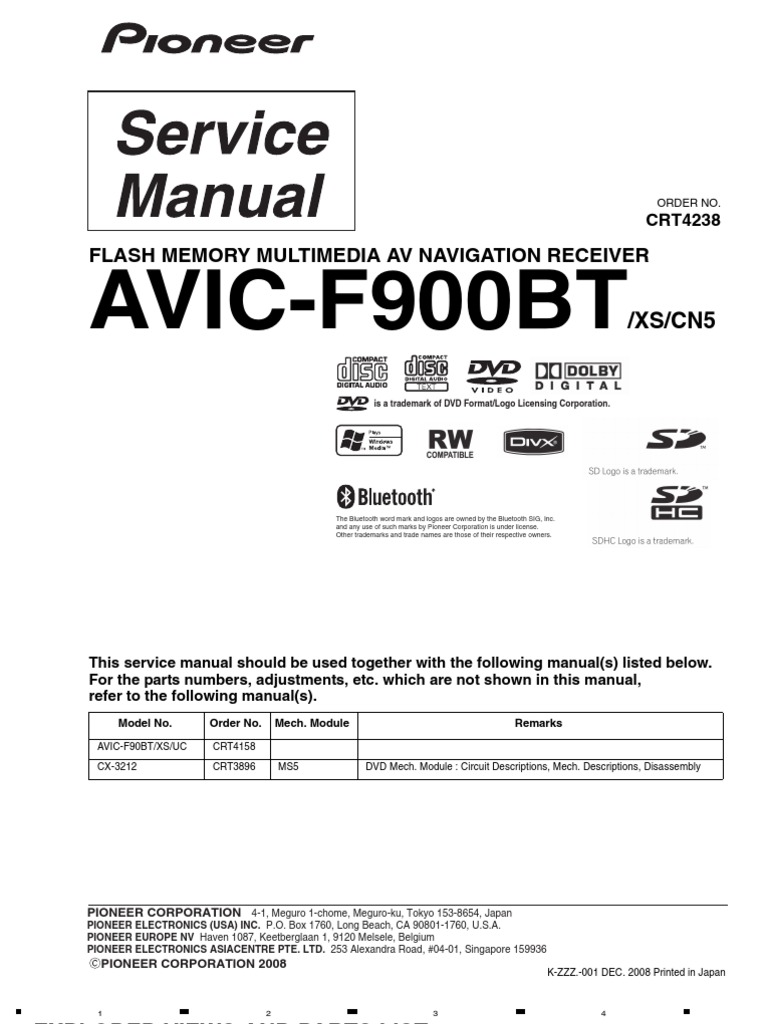 Pioneer Avic-F900bt - Xs - cn5 Service Manual (Crt4238) | PDF ...