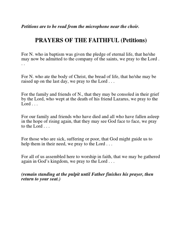 Prayers of The Faithful (Petitions) : Petitions Are To Be Read From The ...