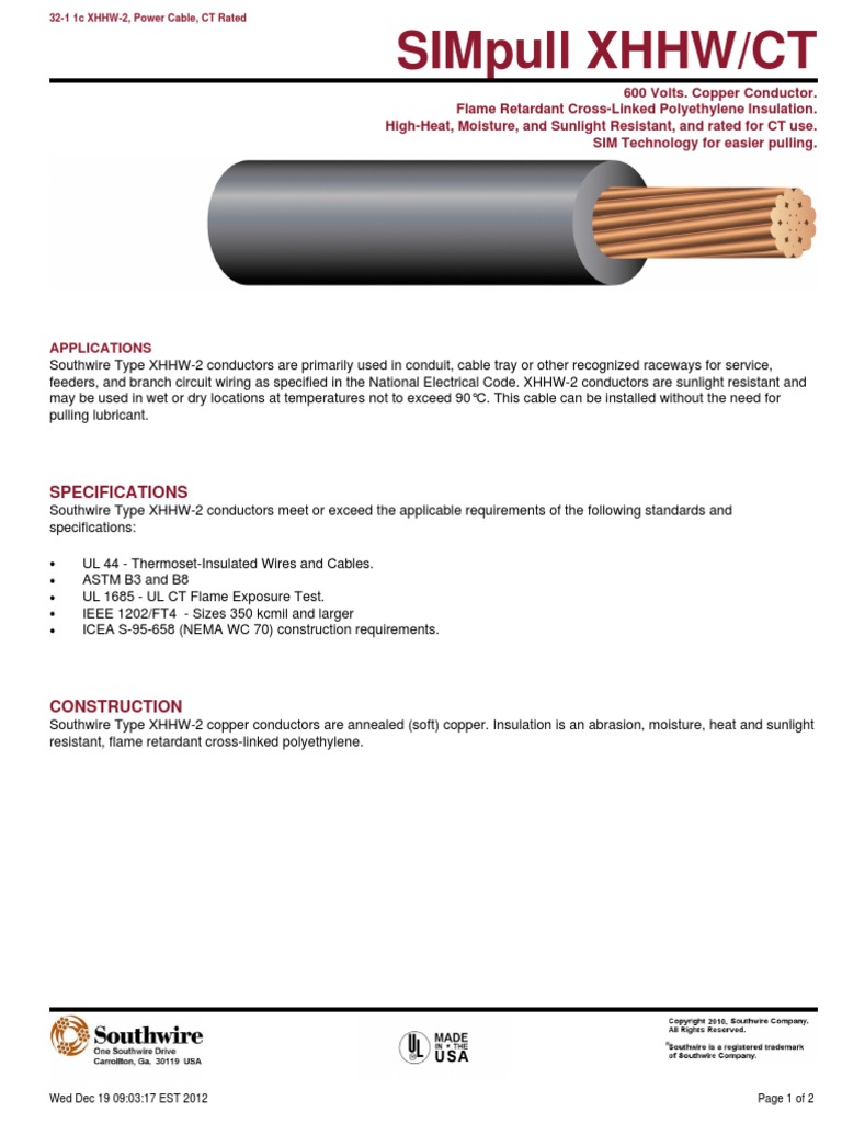 Simpull XHHW/CT: Specifications | PDF | Electrical Wiring | Wire