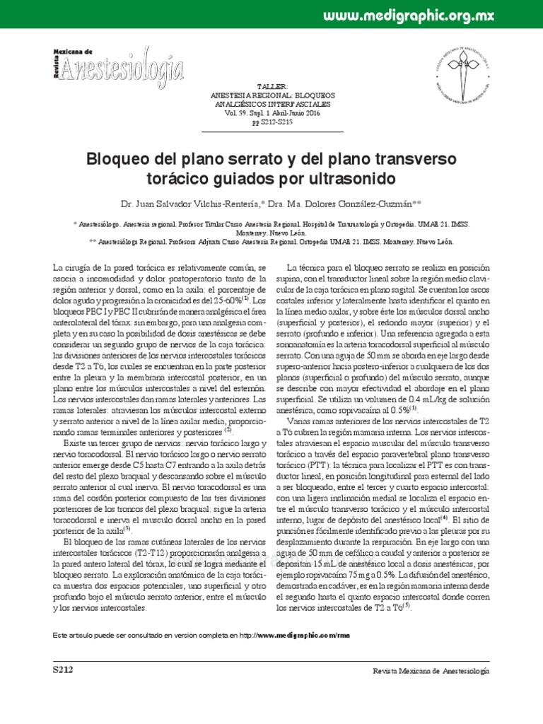 Bloqueo Del Plano Serrato y Del Plano Transverso Torácico Guiados Por ...
