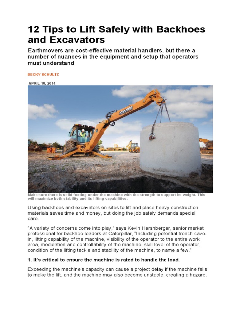 12 Tips To Lift Safely With Backhoes and Excavators | PDF | Loader ...