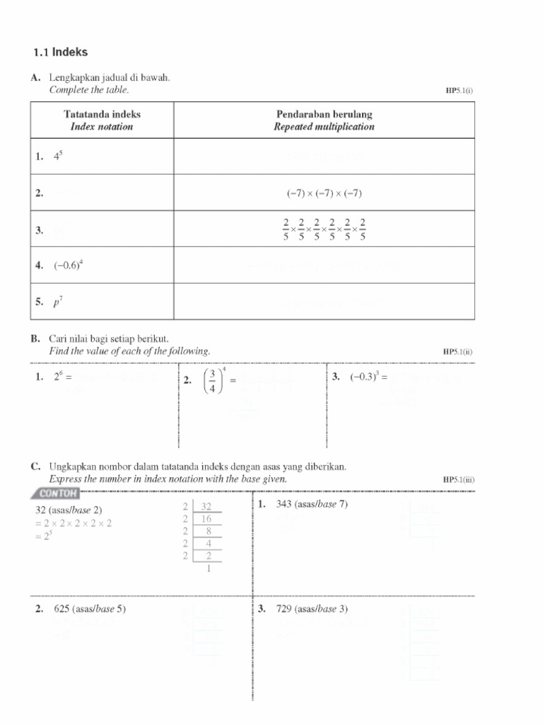 Tingkatan 3 Bab 1 Indeks Latihan | PDF