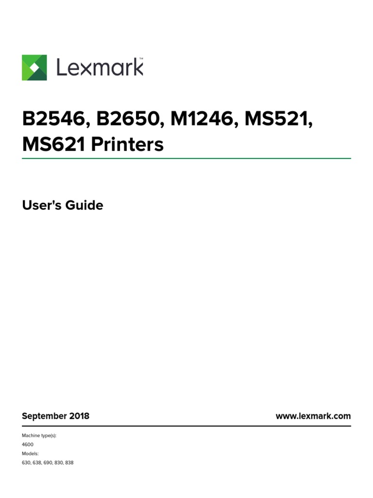 Lexmark B2546 B2650 M1246 MS521 MS621 UsersGuide en PDF | PDF | Usb ...