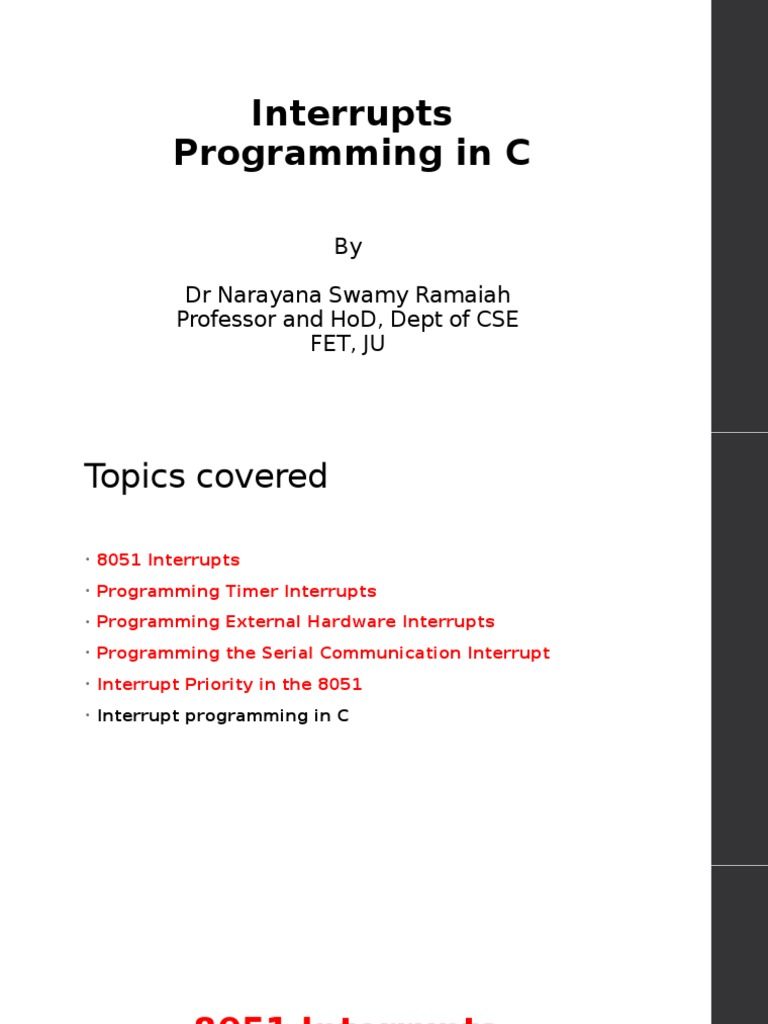 8051 Interrupts Programming in C | Download Free PDF | Microcontroller | Computer Architecture