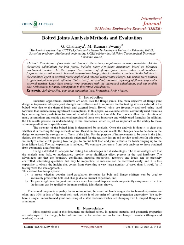 Bolted Joints Analysis Methods and Evalu PDF | Download Free PDF ...
