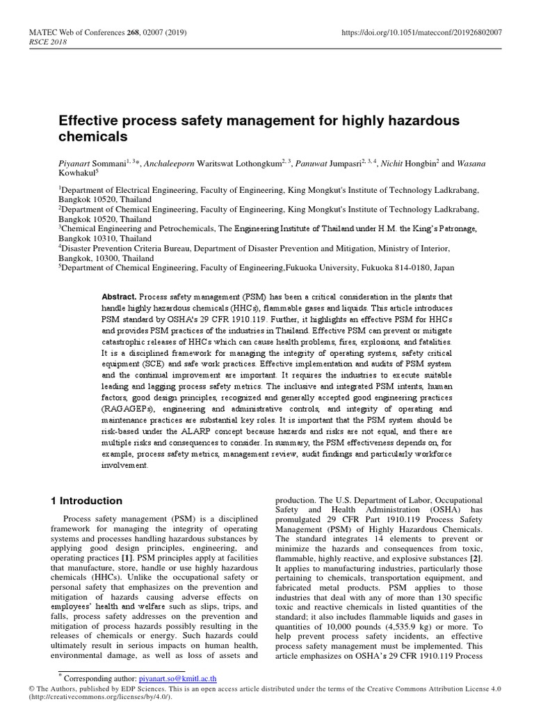 Effective Process Safety Management For Highly Haz | PDF | Prevention ...