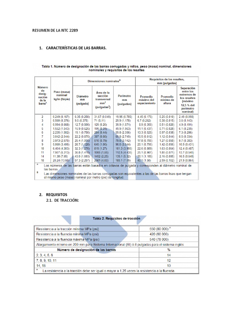 NTC 2289 Resumen | PDF | Masa | Materiales