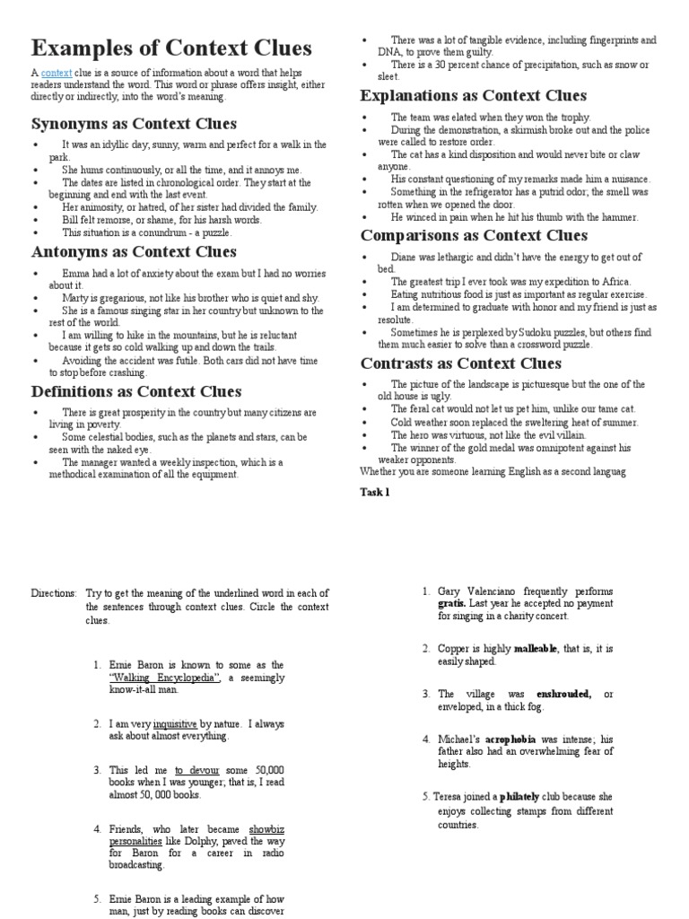 Context Clues: Examples and Types | PDF
