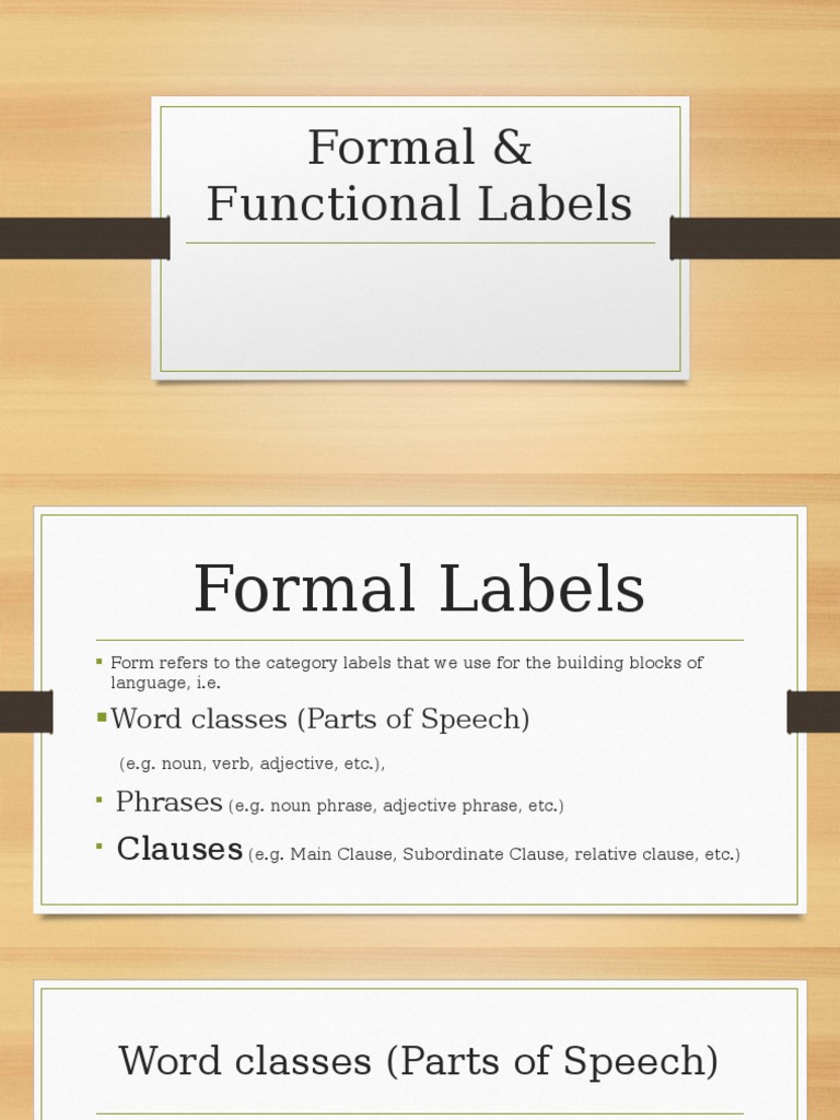 Formal & Functional Labels | PDF | Verb | Part Of Speech