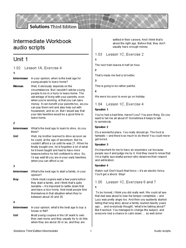 Solutions Intermediate. Audio Scripts For WB - 2017. 3rd PDF | PDF | Nature